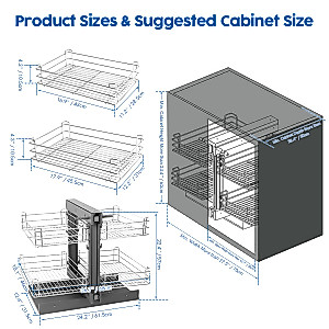 Xverycan Modern Cabinet Corner Organizer, 2-Tier 4-Basket Pull Out, Soft Close, 26.7"L x 18.1"W x 22.4"H