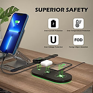 Minthouz 4 in 1 Wireless Charger, 18W Fast Wireless Charging Station for iPhone 13/12/11/XR/X/8 Series/Samsung Phone, Wireless Charging Pad Compatible with Apple Watch, AirPods (with 1 USB C-A Cable)