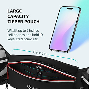 Hydration Running Belt with Bottles - Water Belts for Woman and Men - iPhone Belt for Any Phone Size - Fuel Marathon Waist Pouch for Runners - Jogging Cycling Biking Red