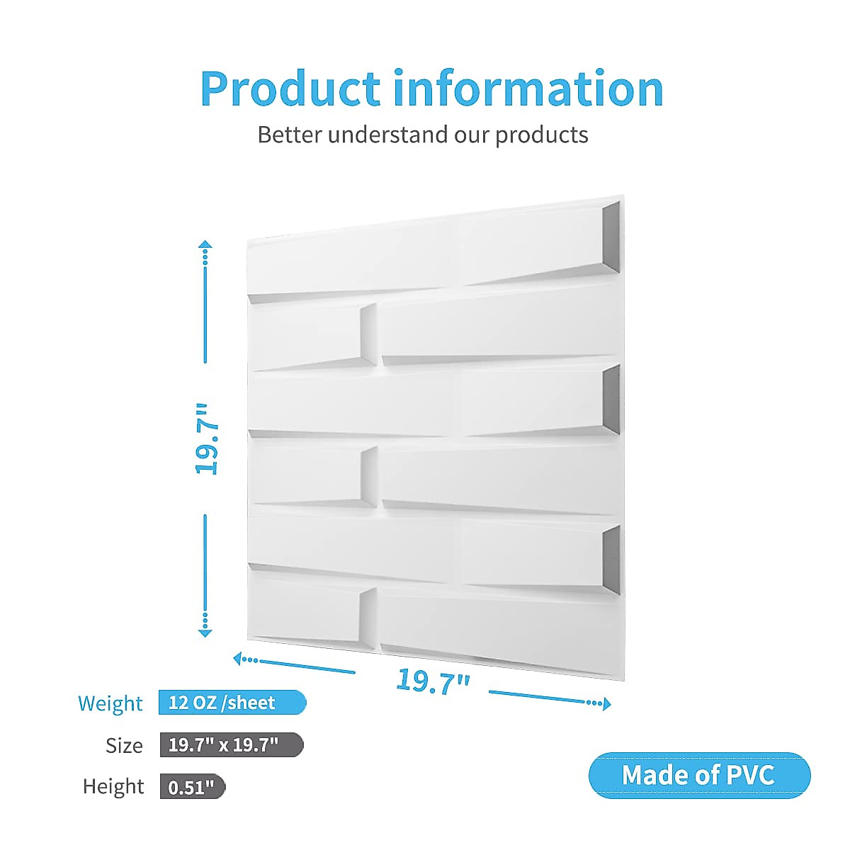 Art3d Decorative 3D PVC Wall Panel for Interior Décor, 12-Pack 19.7 x 19.7 in. White