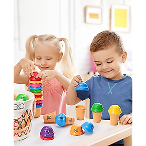 JoyCat Ice Cream Preschool Learning Activities Counting and Color Sorting Set Stacking Toys for Kids 3-5, Alphabet Learning Toys, ABC Learning Toys in Upper & Lowercase, Montessori Fine Motor Skill