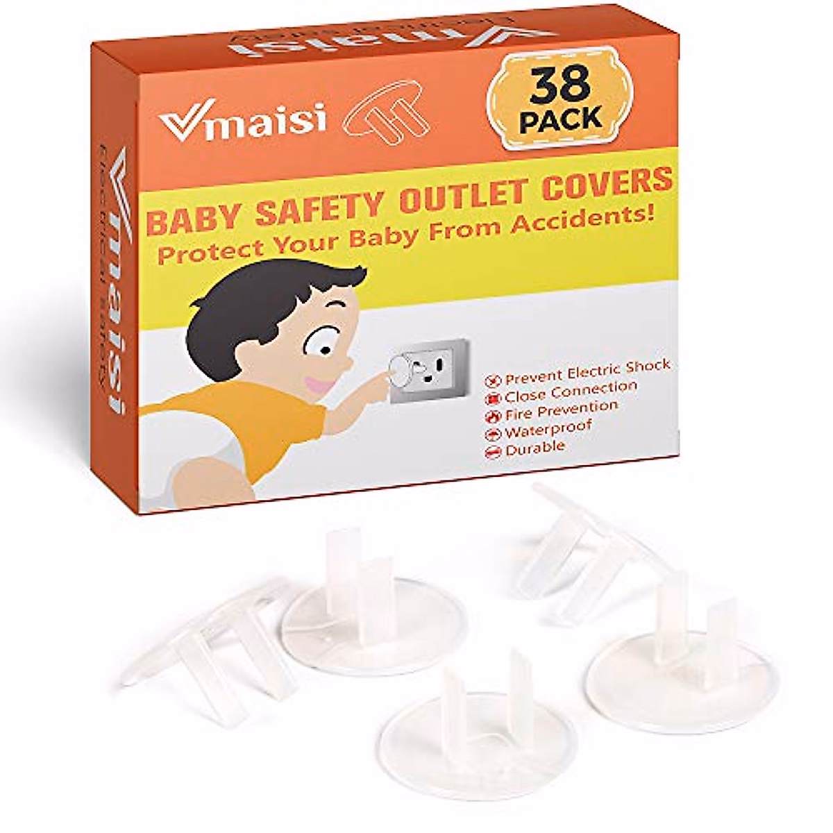 38 Pieces Clear Outlet Covers Baby Proofing - Vmaisi Electrical Safety ChildProof Plug Protector - (Clear, 38 Pack)