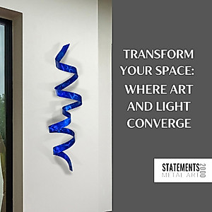 Statements2000 Blue Wall Twist Abstract Metal Wall Art - Luxury Metal Wall Decor for Bedroom, Living Room, Office - Contemporary Wall Sculpture by Jon Allen 44 x 10 x 10 Inches