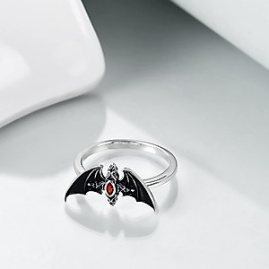 SHEAISRS Bat Ring Sterling Silver Goth rings Jewelry Cute Animal Ring Gift for Women Girlfriend 7 (7)