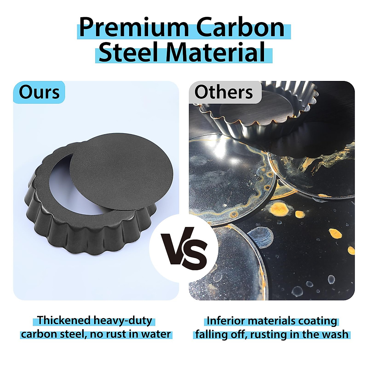 Vnray Mini Tart Pans with Removable Bottom 4 inch Set of 10, Non-stick Round Quiche Pan Heavy Duty Carbon Steel for Mousse Cakes, Christmas Dessert Baking with Silicone Scrubber