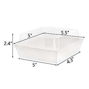 Hiceeden Set of 100 Sandwich Boxes with Clear Lids, White Paper Charcuterie Boxes, 5" Square Dessert Cake Boxes Food Grade for Swiss Roll, Hamburger, Pasta, Salad, Cookie