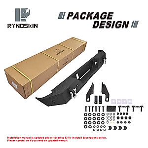 RYNOSKIN Rear Bumper Fit 2020-2025 Jeep Gladiator JT Heavy Duty Gladiator Rear Bumper Guard with D-Rings Can Add License Plate Lights Heavy Texture Black