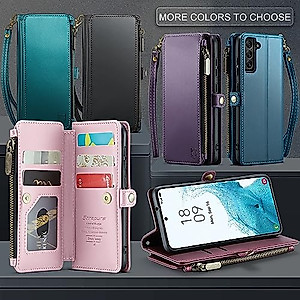 Strapurs Compatible with Samsung Galaxy S22 Wallet Case, for Galaxy S22 Case Wallet with Card Holder【RFID Blocking】 Zipper Wristlet PU Leather Magnetic Flip Folio Cover for Women and Men,Purple