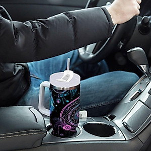 FLildon 40oz Tumbler with Handle and Straw Lid, Purple Dream Catcher Insulated Coffee Mug Stainless Steel Water Bottle Leakproof Vacuum Travel Coffee Cup
