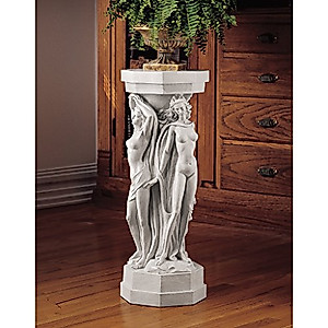 Design Toscano Column of Maenads Women Indoor/Outdoor Sculptural Display Pedestal Plant Stand, 28 inches tall, Cast Stone Resin, Antique Stone Finish