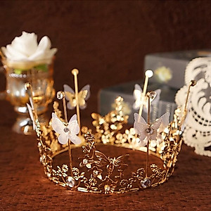 JORCEDI Wedding Birthday Crown Party Supplies Queen Tiara Crystal Rhinestone for Cake Topper, Costume Hair Accessories for Prom Party Gold