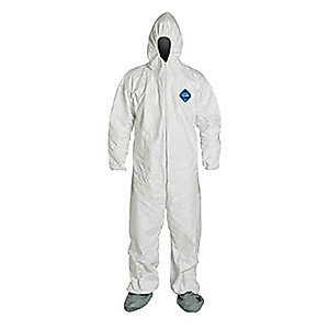 DuPont TY122S Disposable Elastic Wrist, Bootie & Hood White Tyvek Coverall Suit 1414, XX-Large