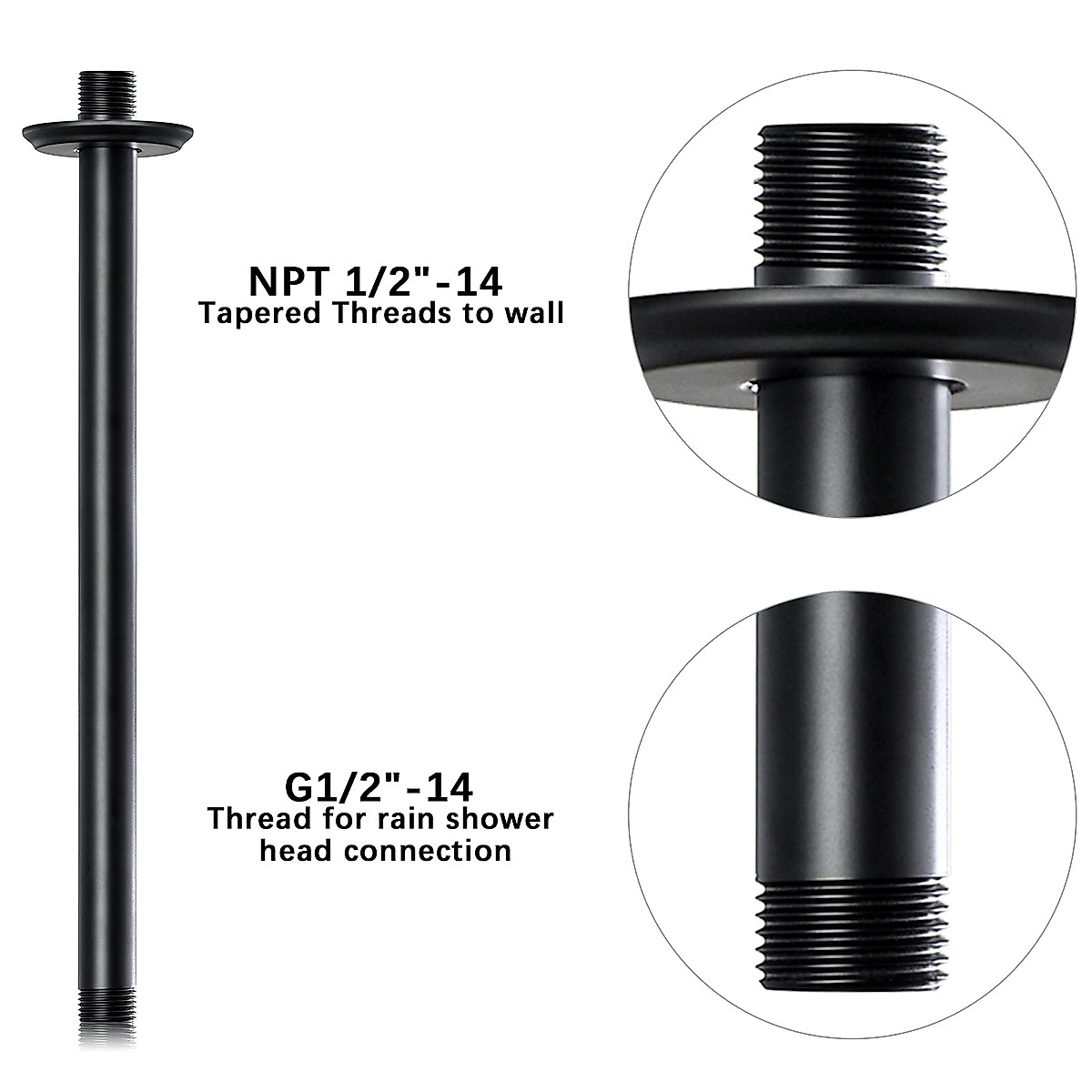 Anpean 12 Inch Shower Arm and Flange Matte Black, Ceiling Mounted Shower Arm for Rain Shower Head