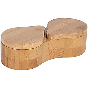 Lily's Home Double Round Bamboo Container, Spices Storage Jar, Salt and Pepper Wooden Box