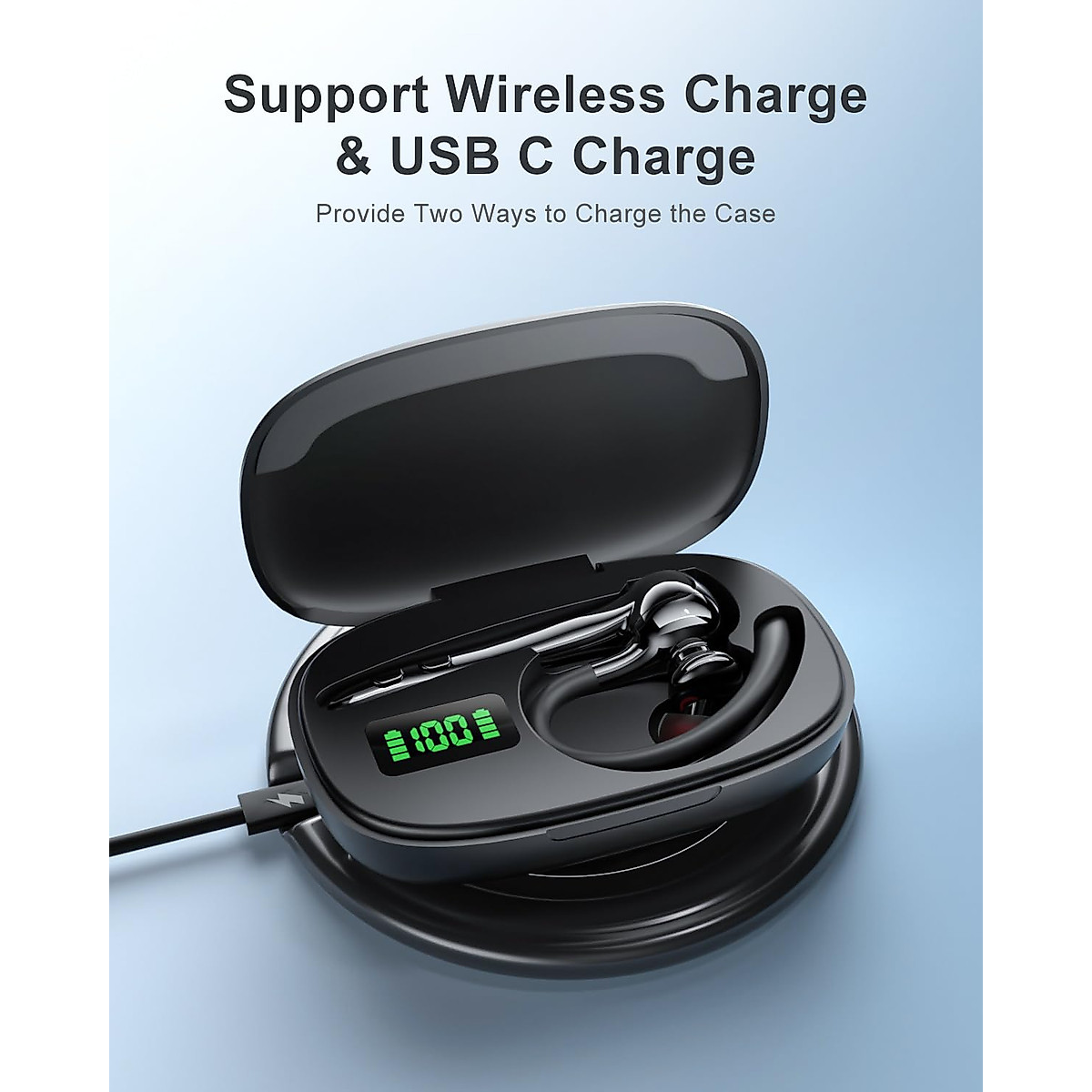 Earbuds Wireless Earpiece Bluetooth Headset with Noise Canceling Mic 160H Standby Time Hands Free Earphones Single Ear Headphone for iphone Android Samsung Cell Phones PC TV Computer Game Trucker Work