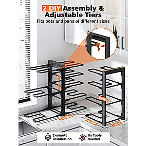MUDEELA Pan Organizer Rack for Cabinet with 3 DIY Methods and 8-Tier Adjustable Heavy Duty Pan Organizer Rack for Cabinet Bundle