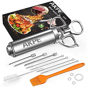 AKPE Meat Injector, Stainless Steel Marinade injector Syringe for BBQ Grill and Turkey, 2 Ounce Syringe with 3 Needles, Easy to Use and Clean (Without Case)