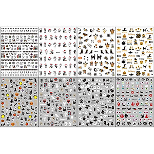 JMEOWIO 8 Sheets Halloween Nail Art Stickers Decals Self-Adhesive Pegatinas Uñas Horror Skull Nail Supplies Nail Art Design Decoration Accessories
