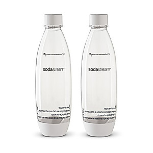 Sodastream Source 2 Pack Original White Carbonating Reusable Water Bottles 1 Liter BPA-Free Fits Only - Play, Source, Power, Spirit and Fizzi Soda Makers