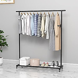 Buzowruil Clothing Rack Clothes Rack Standard Rod Simple Rolling Metal Garment Rack Organizer Freestanding Hanger with Wheels,Black