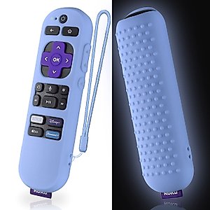 Silicone Case for Roku Express 4K+ Voice Remote RCA1R, Roku Voice Remote Cover RC-GZ1 Roku Streaming Stick 4K Silicone Sleeve with Lanyard(Glow Blue)