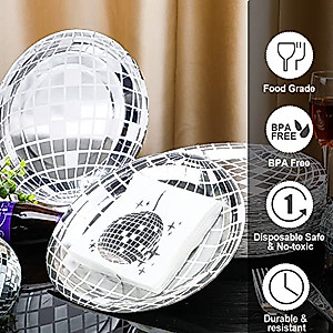 200 Pcs 70s Disco Party Supplies Includes Disco Ball Paper Plates and Disco Cocktail Napkins Silver Disco Paper Plates Disco Napkins for 80s 90s Disco Bachelorette Birthday Party Picnic (White)