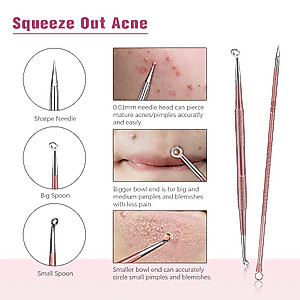 Blackhead Remover Tools, IKOCO 10PCS Stainless Steel Pimple Popper Tool Kit Including a 10X Blackhead Mirror, 8pcs Comedone Extractors and a Leather Bag, Rose Gold