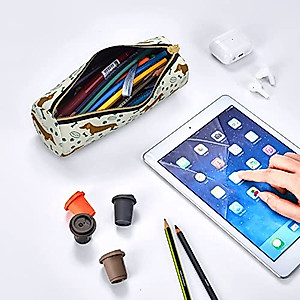 AieeFun Dachshund Dog With Bones Cylinder Pencil Case Holder Zipper Pen Bag Pouch Students Stationery Cosmetic Bag