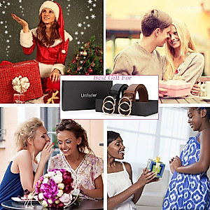 UnFader Pack 2 Women Belts for Jeans with Fashion Double O-Ring Buckle and Faux Leather