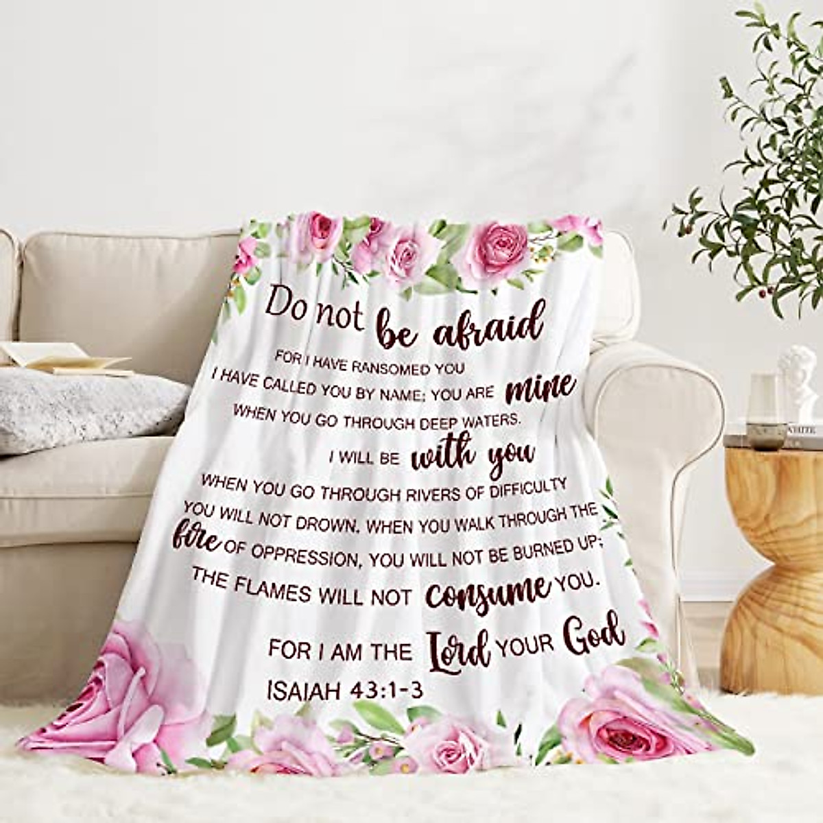 Christian Gifts for Women, Bible Verse Scripture Blanket with Inspirational Thoughts and Prayers, Ultral Soft Warm Lightweight Flannel Flowers & Proverbs Religious Throw Blanket for Bed Sofa 60"x50"