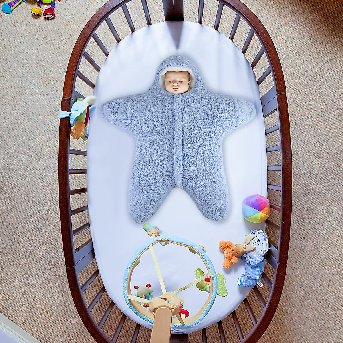 Unisex Baby Wearable Sleeping Bag Cashmere Cotton Starfish Fleece Newborn Wrap Blanket Sack Dibiao Breathable Bag Sleeper for 0-6 Months Baby Boys Girls (vlight Blue)