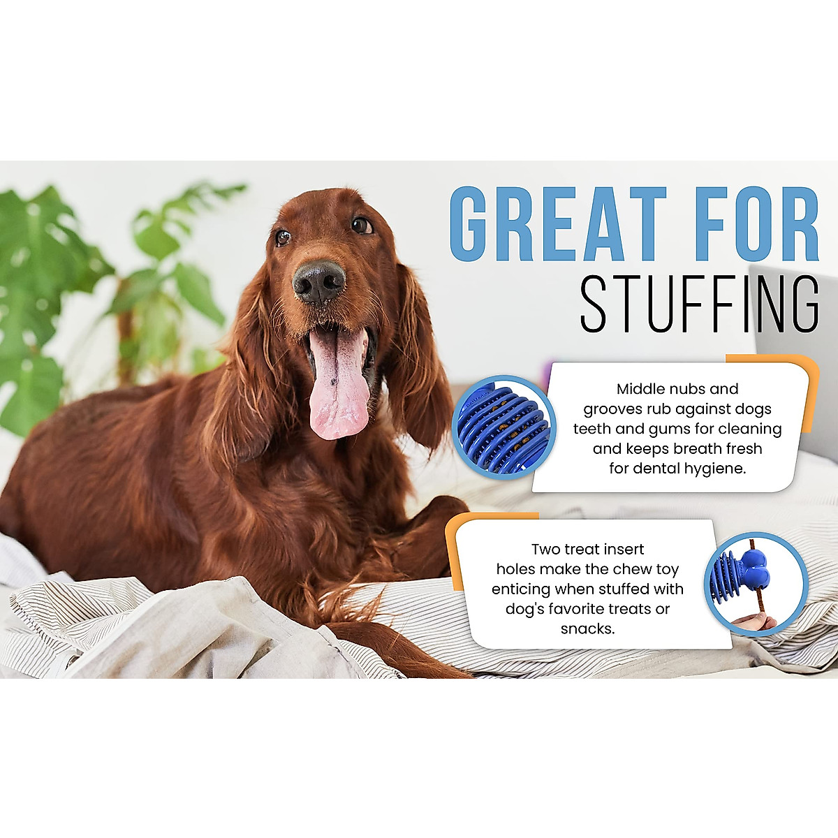 PetMedics Soothing & Wellness Durable Dog Chew Aid for Medium to Large Dogs - Moderate to Tough Chewers - Dog Toothbrush, Teething with Fun & Calming Sounds