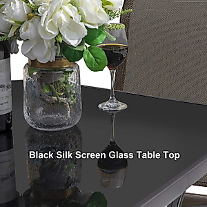 NUU GARDEN 5 Piece Patio Bar Set with Square Silk Screen Bar Height Glass Table and 4 Counter Textilene Height Swivel Chairs for Patio, Yard, Outdoor, Black&Brown