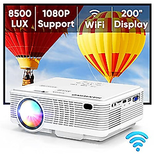 WiFi Projector for iPhone, 2023 Upgraded 8500 Lumen 1080P Supported Outdoor Movie Mini Projectors, HANWIND Portable Home Theater Proyector Compatible with TV Stick, iOS, Android, HDMI, Phone, PS5,USB
