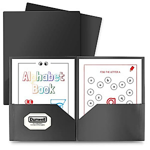 Dunwell Plastic Folders with Pockets - (Black, 3 Pack), 2 Pocket Poly Folders for School, Home or Office, Durable Heavy Duty File Folders, Includes Removable Adhesive Labels