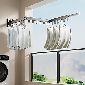 ASDMD Clothes Drying Rack, Laundry Drying Rack Wall Mount, Foldable Clothes Drying Rack,Retractable,Collapsible(3-Fold,), Grey Space Saver Drying Rack for Laundry Balcony Bathroom (Grey, Gear)