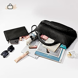 KALIDI Woven Tote Bag, Women Macaron Soft Leather Weave Handbag Purse Wrist Bag Large Capacity Work Shopping Travel Daily