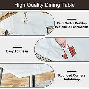 OUYESSIR Rectangular Dining Table for 4-6, Modern Kitchen Dining Room Table with 0.4" Imitation Marble Glass Tabletop and Metal Legs, Dinner Table Kitchen Table for Kitchen Dining Room