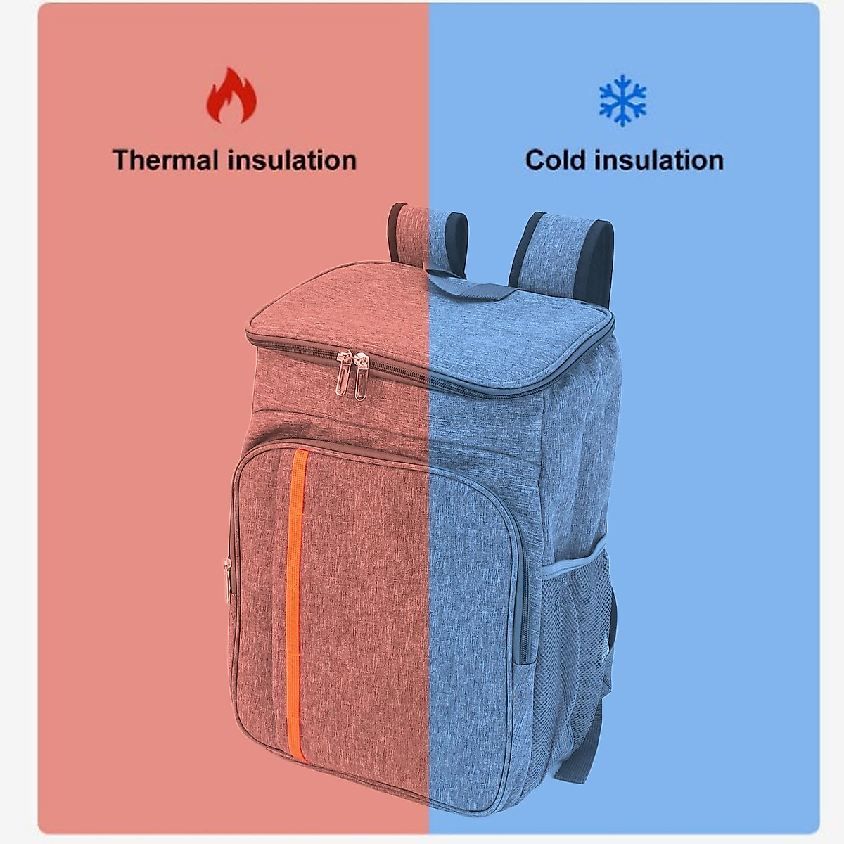 SUNFECILI Thermal Insulated Food Delivery Backpack,Backpack Cooler,18L Grey Leakproof Cooler Backpack Tote Bag,Insulated Reusable Grocery Shopping Backpack for Fruits Drinks Lunch Boxes