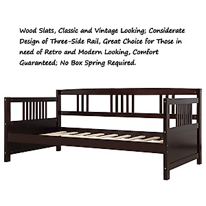 Merax Daybed Twin Bed Wooden Slats Support Modern Living Daybed with Rails, Twin Size, Dark Espresso