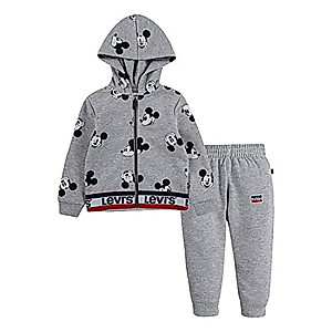 Levi's Baby Boys' Big Hoodie and Joggers 2-Piece Outfit Set, Grey Heather Mickey, 6