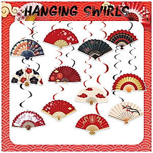 24 PCS Folding Fans Hanging Swirl Decorations Folding Fans Ceiling Streamers Hanging Decorations Folding Fans Party Decorations for Japanese Folding Fans Birthday Party Supplies