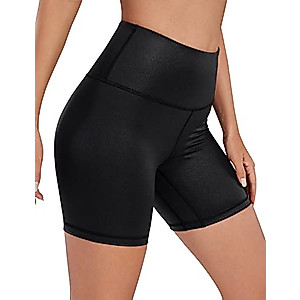 CRZ YOGA Matte Faux Leather Shorts for Women 6'' - Stretch High Waisted Spandex Biker Shorts Workout Yoga Short Leggings Black Classic Medium