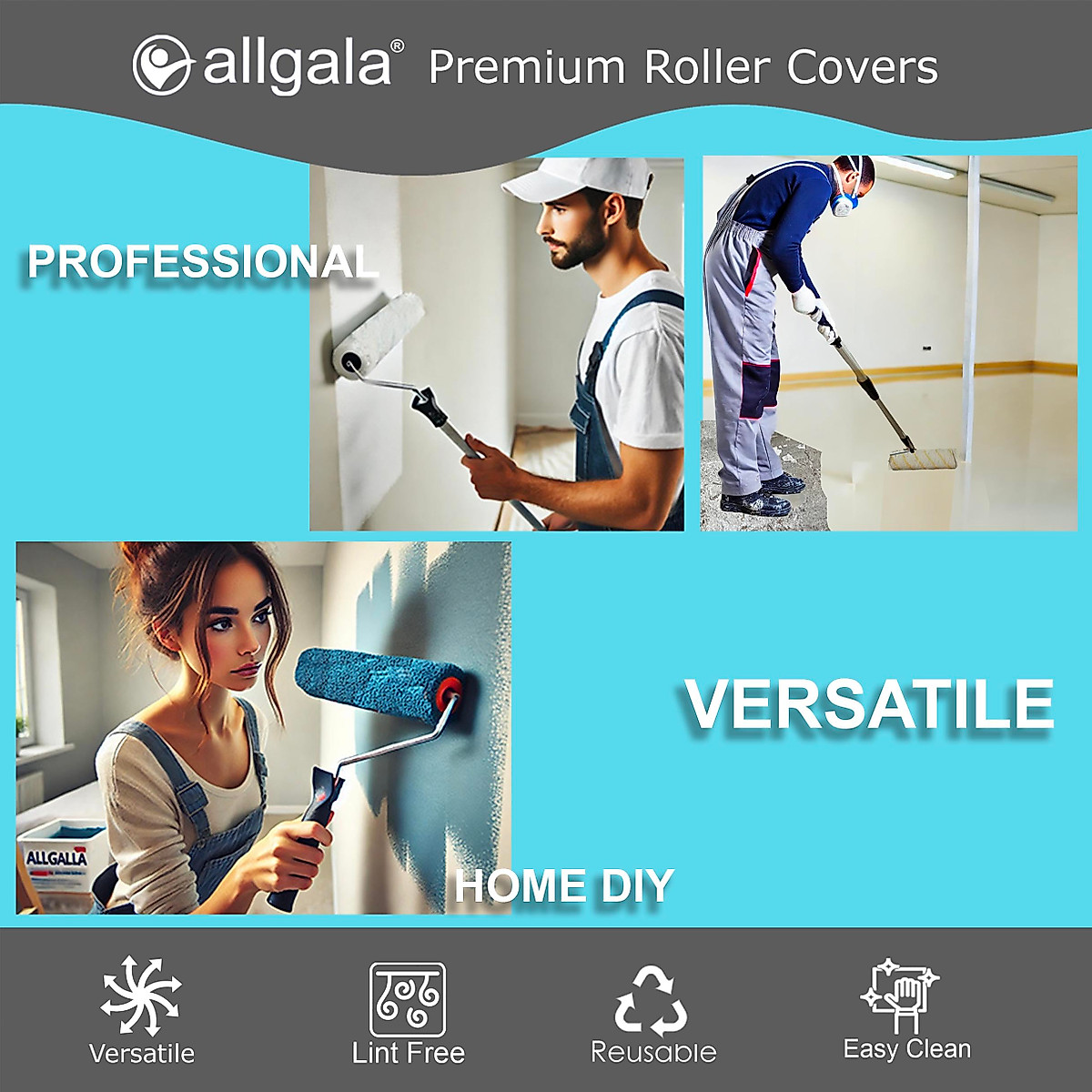 Allgala Paint Roller Covers, 12-Pack 9 Inch Shedless Paint Roller Covers 1/2 Inch Nap, Covers for Paint Roller Frame and Paint Roller Kit