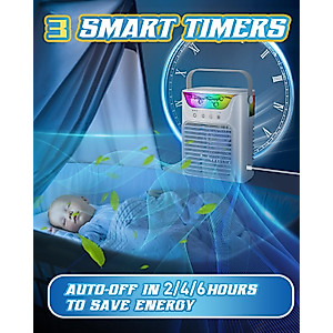 Portable Air Conditioners Fan, 2024 Upgraded Mini Air Conditioners Evaporative Air Cooler with 3 Cool Mist & Speeds, 3 Timer 7 Color Led, Small Air Conditioner Portable for Room Office Camping Car