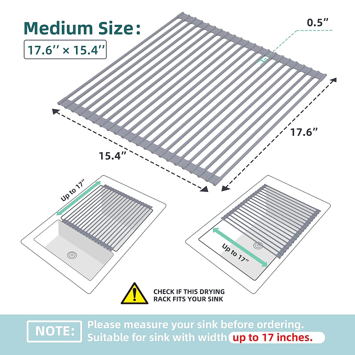 Ohuhu Over Sink Dish Drying Rack 17.6" L x 15.4" W Large Roll Up Drainer Foldable Rolling Mat Dryer Roll Out RV Drain - Silicone Coated Steel Multipurpose Space Saving for Kitchen Counter Anti-Slip