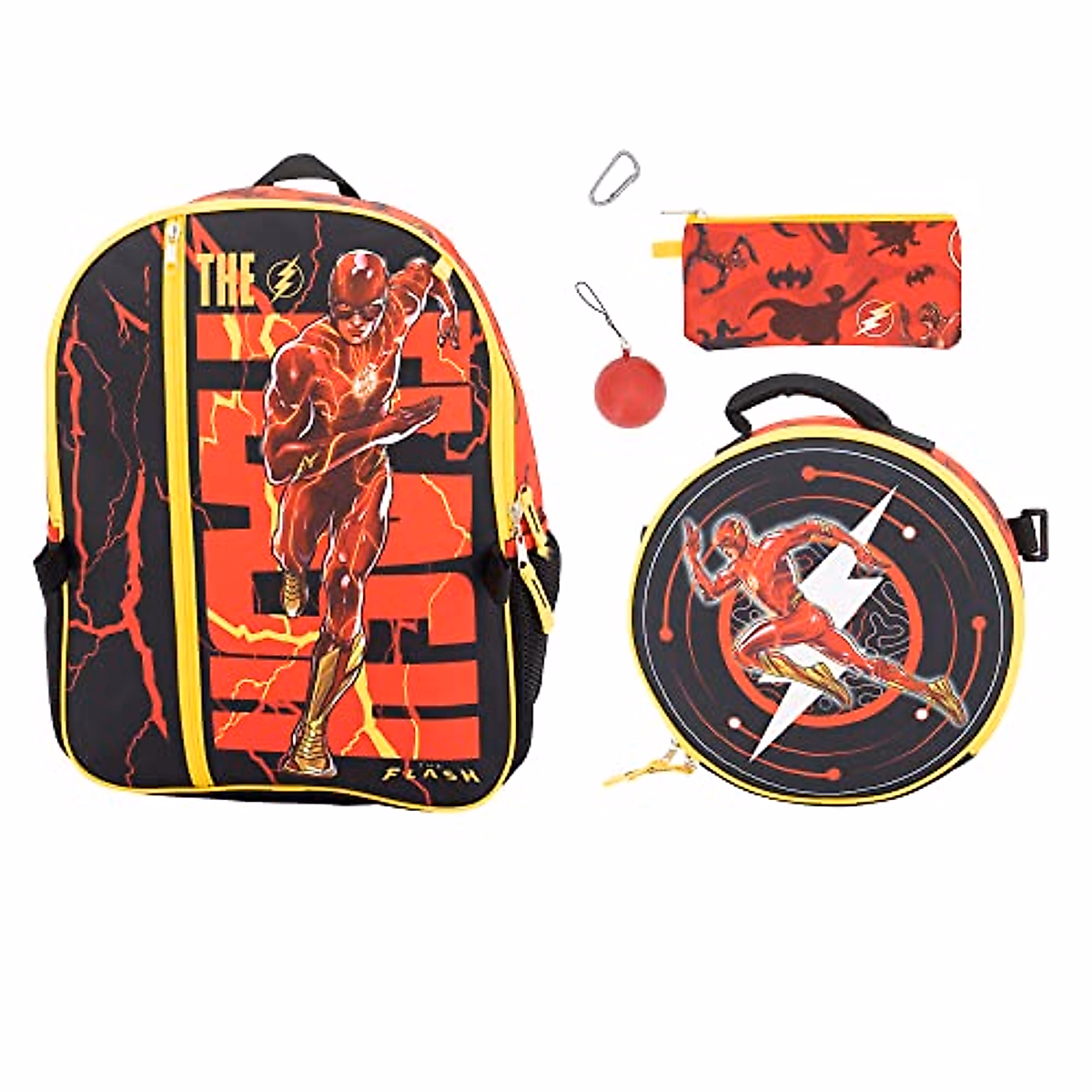 The Flash 5 Piece Backpack Set, Kids 16" Super Hero School Travel Bag with Front Zip Pocket, Red