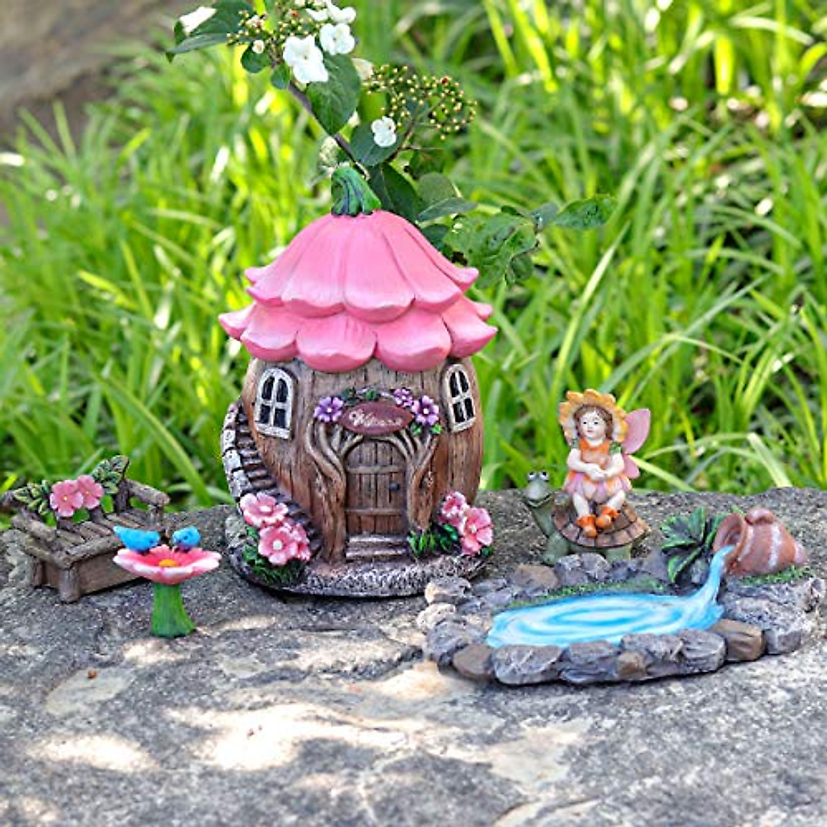 Aivanart Fairy Garden Decor House Kit, Miniature Garden Sculpture Statues Accessories Gifts for Kids Christmas Yard Decor Figurines Outdoor
