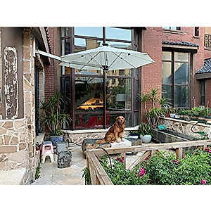 ROLTIN Parasol Garden Umbrella 250cm Wall Solar LED Lights and Metal Pole - Garden tilt Adjustment Sun Shade Umbrella