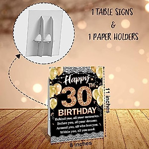 30th Birthday Party Table Sign with Paper Holder, Black Gold Birthday Standing Sign for Table Decoration, Happy Birthday Table Decor for Women Men, Anniversary Celebration Supplies(1 Set of), B05